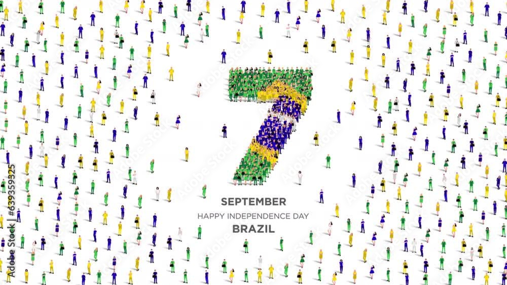 Happy Independence Day Brazil. A large group of people form to create ...