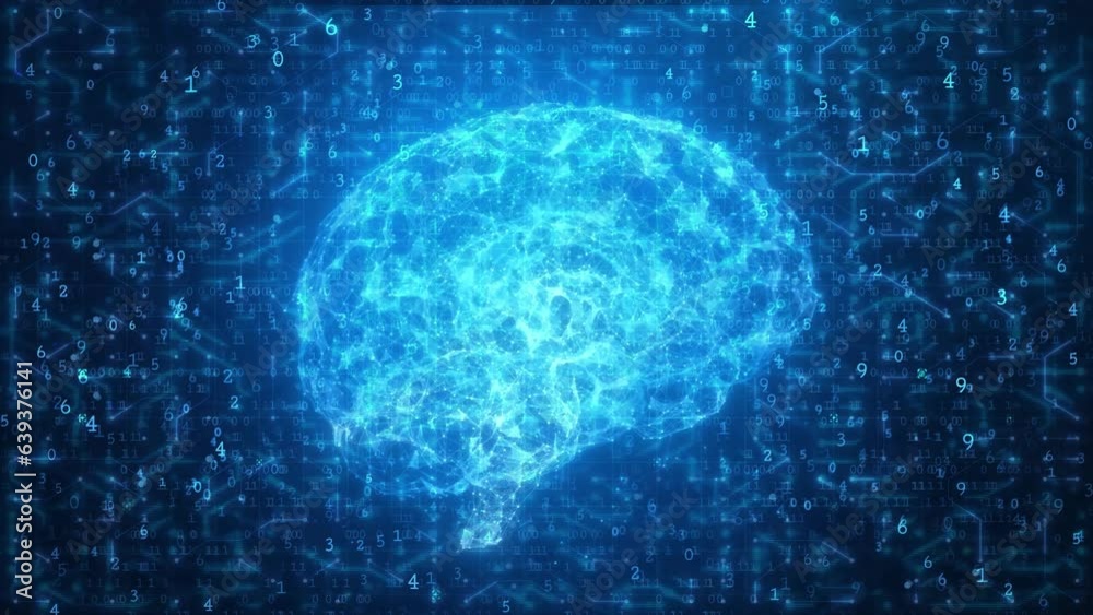 AI Artificial intelligence digital brain animation over computer ...