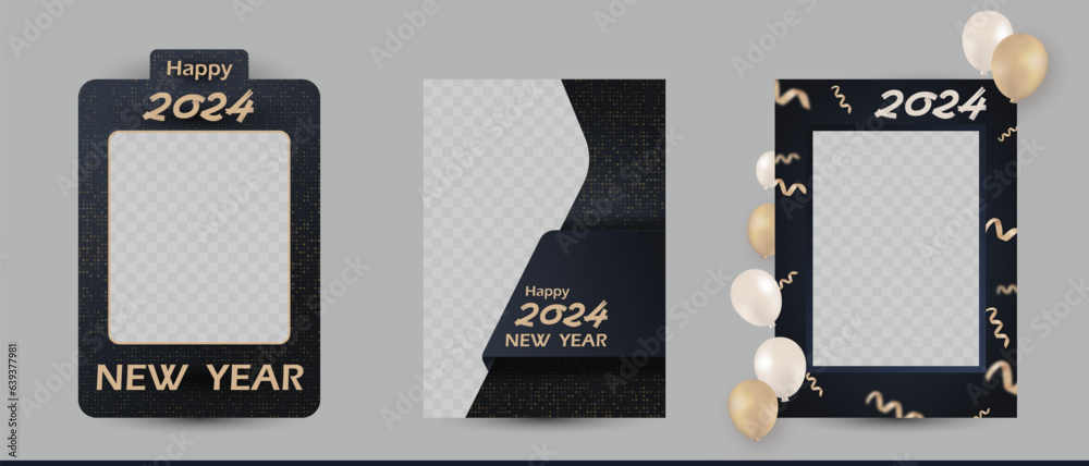2024 happy new year greeting abstract background template frame border ...