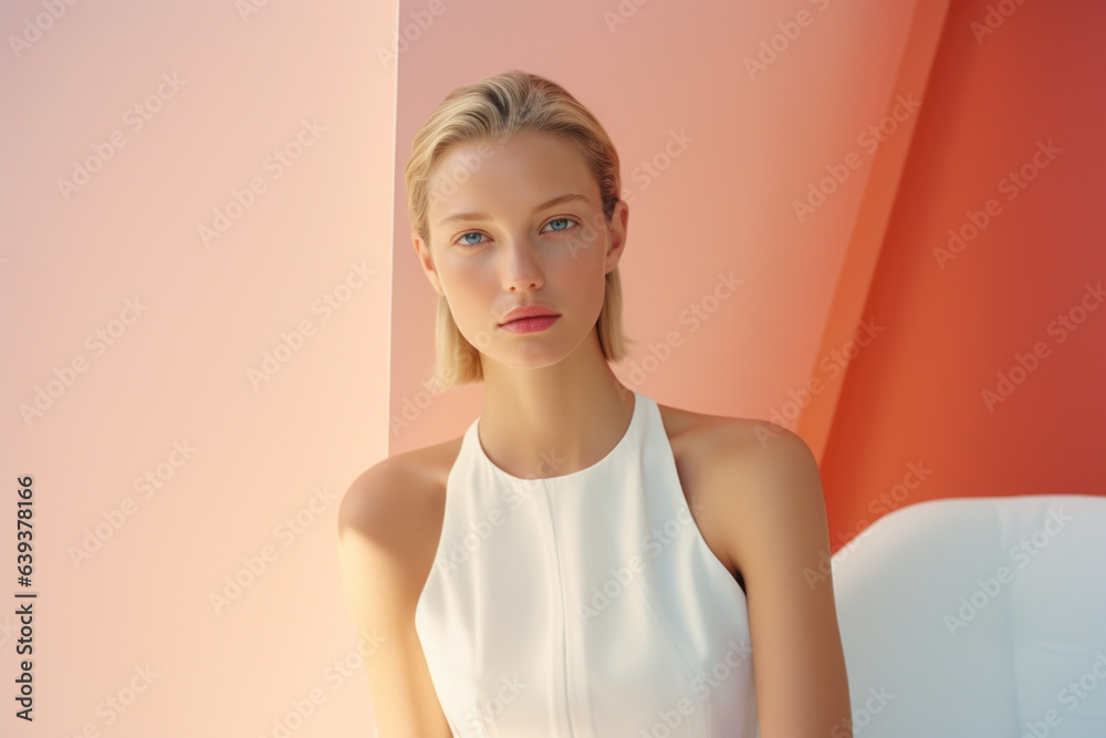 woman/model in a colorful daylight clean/natural beauty commercial ...