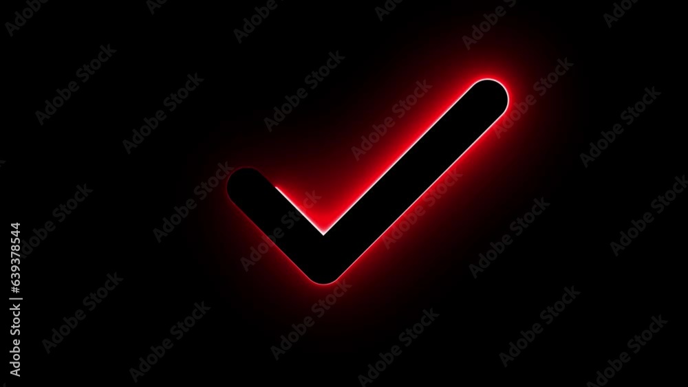 Glowing neon light check mark icon ,on the black background . Stock ...