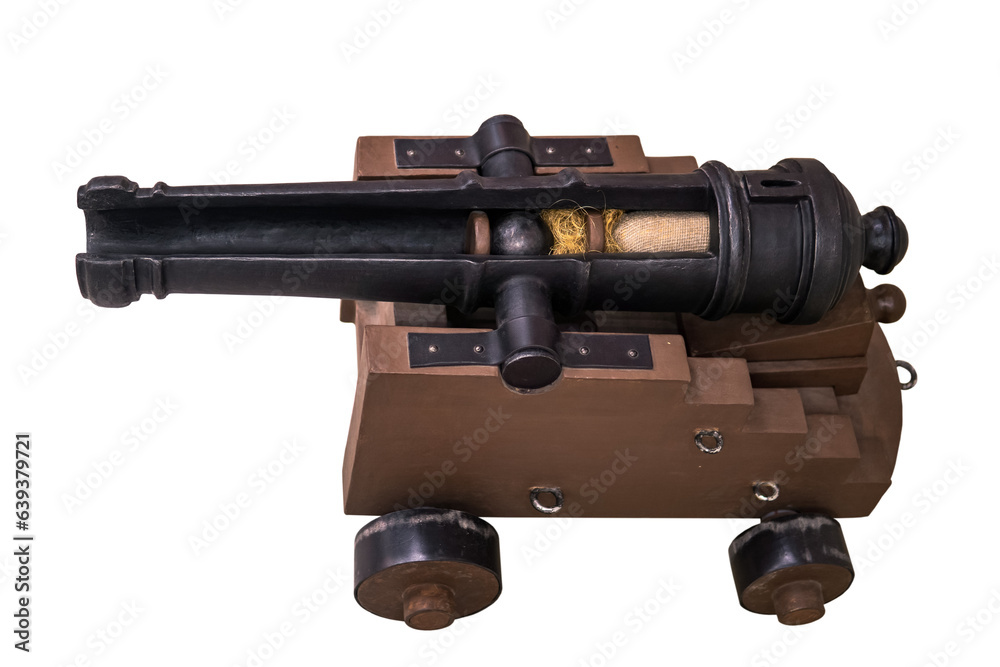 cross-section of an old cast-iron cannon, you can see the charge device ...