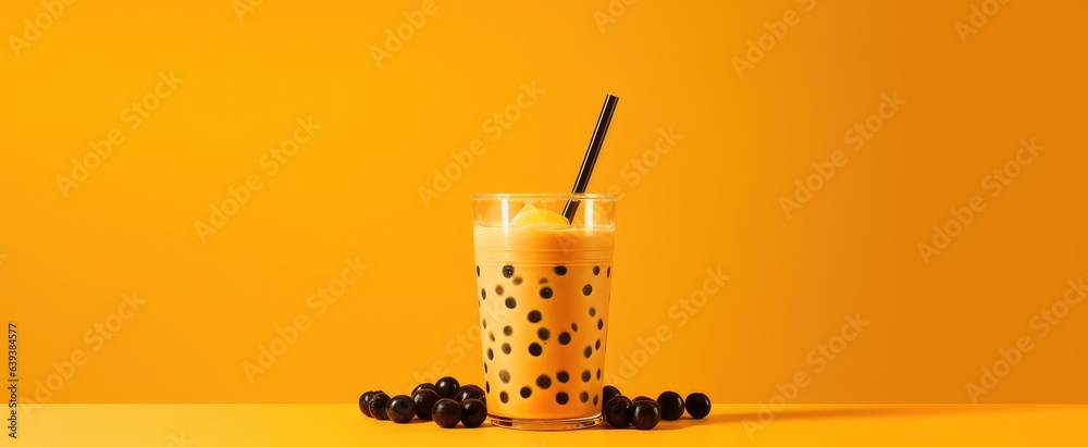 Foto de Bubble Tea. Glass of bubble tea. Yellow bubble tea. Taiwan milk ...