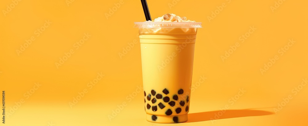 Bubble Tea. Glass of bubble tea. Yellow bubble tea. Taiwan milk tea ...