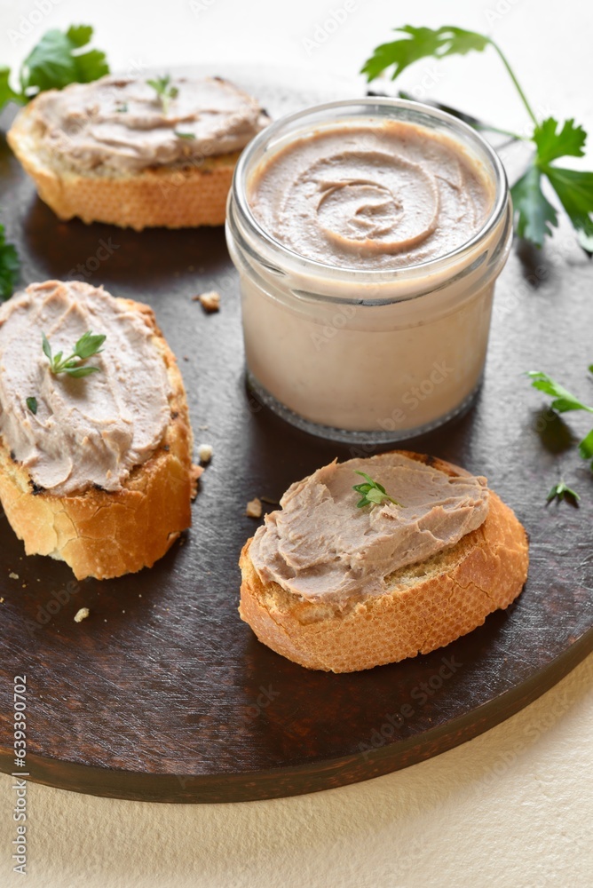 Chicken liver pate on toasted bread Stock Photo | Adobe Stock