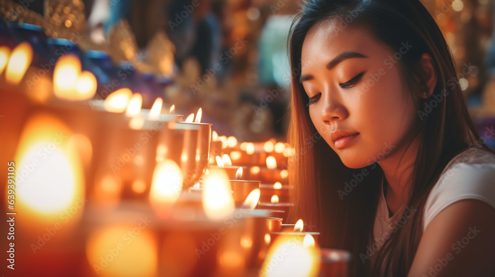 candles, sadness and crying, asian slim young adult woman, 30s 30s ...