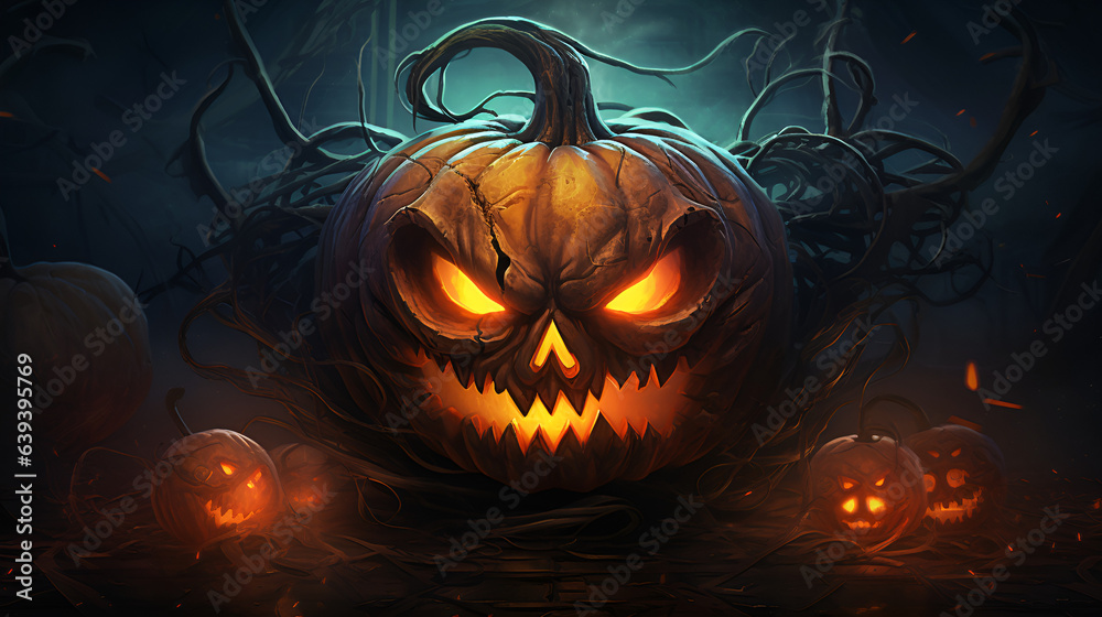 Scary pumpkin head face painting roots Halloween background wallpaper ...