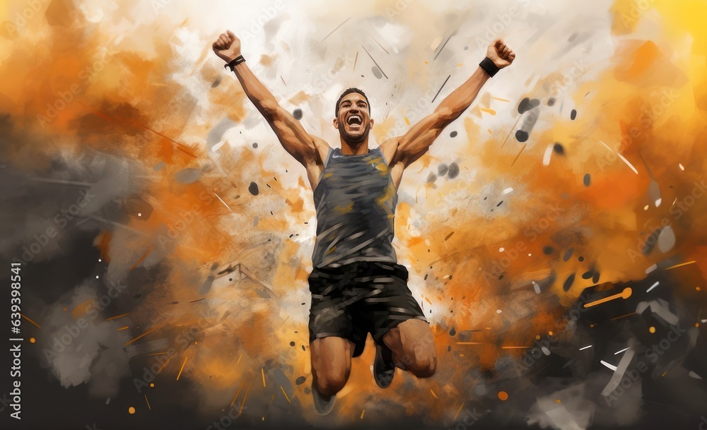 A sportsman running in victory, joy and sense of accomplishment in ...