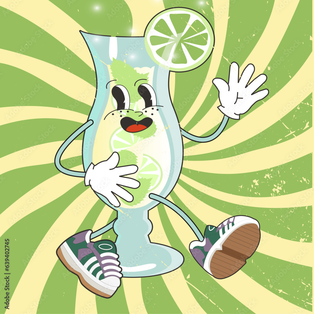 retro background, cocktails, milkshake, mojito, Martiny, lemon, ice ...