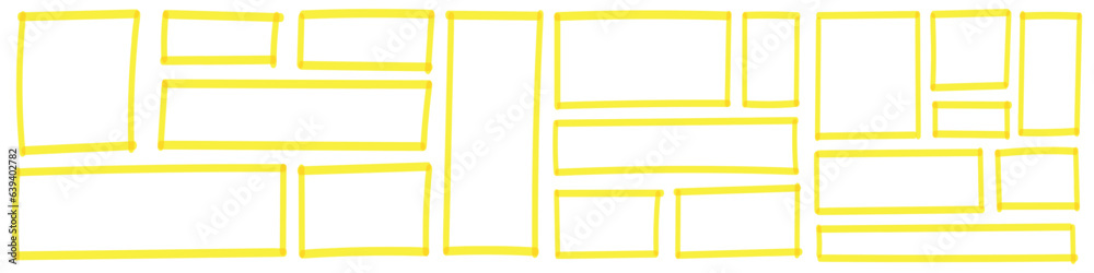 Grunge box and frame with yellow markers brush and stamp effects ...