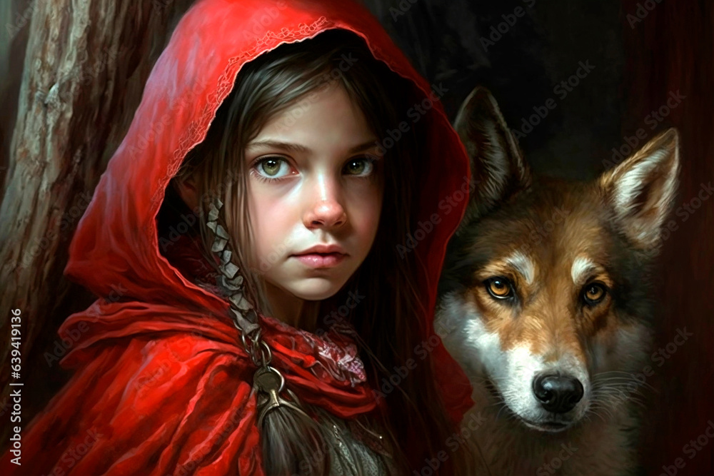 Illustration of the classic tale Little Red Riding Hood and the Wolf ...