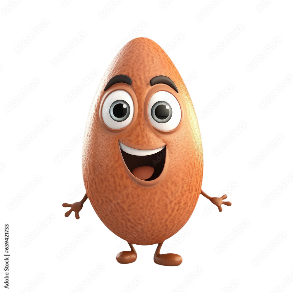 Cute Cartoon Almond Character Isolated on a Transparent Background ...