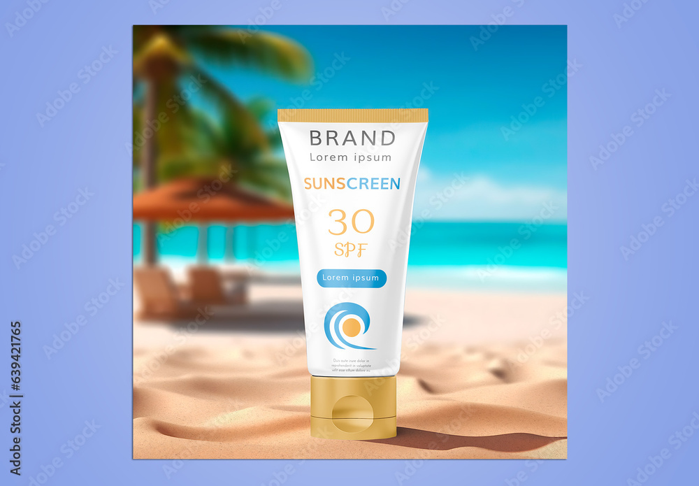 Tube Sunscreen lotion Mockup on Beach Sand Stock Template | Adobe Stock