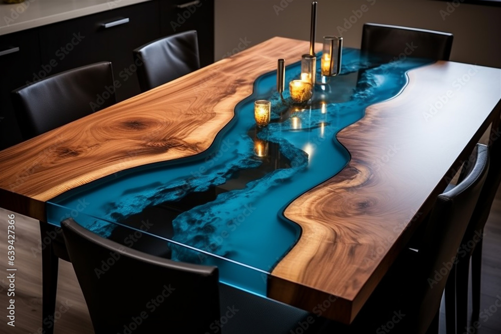 Custom Made Epoxy River Table, Custom Wood Table with Blue Epoxy in the ...