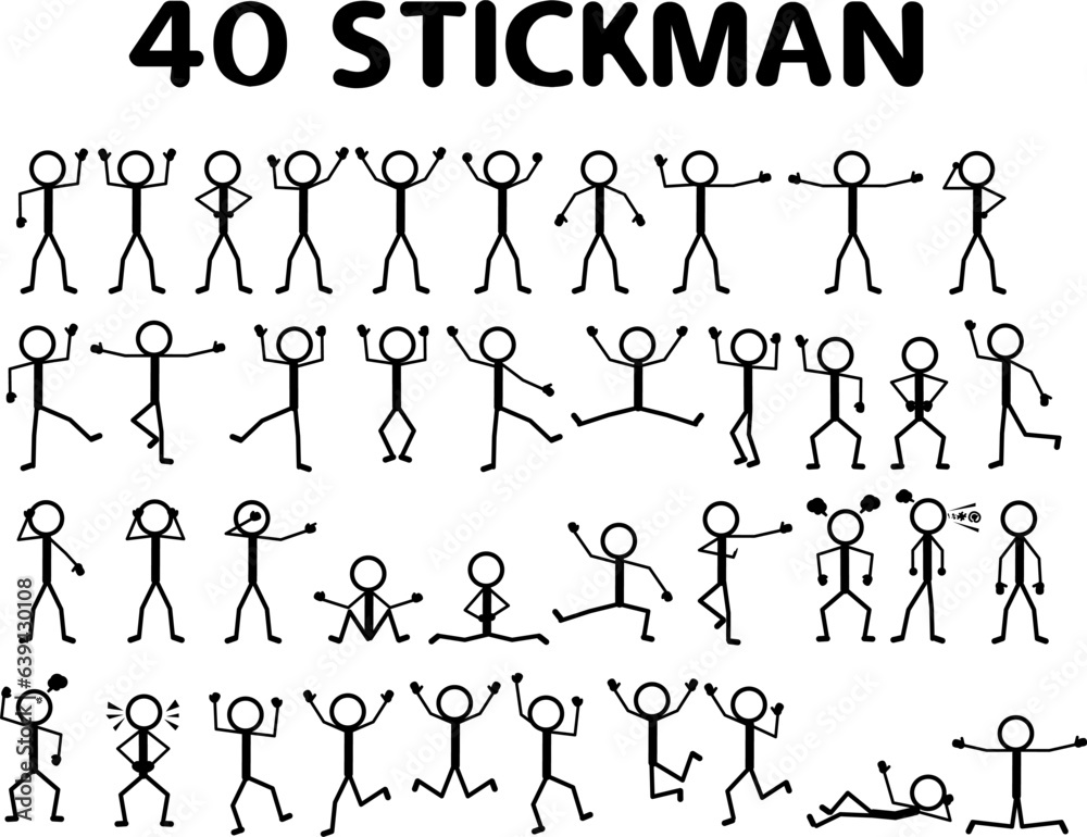 40 stickman set, pictogram, stick figure Stock Vector | Adobe Stock