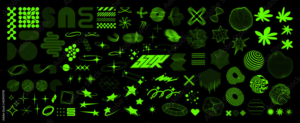 Psychedelic and retrofuturistic universal geometric shapes. Y2K, trippy ...