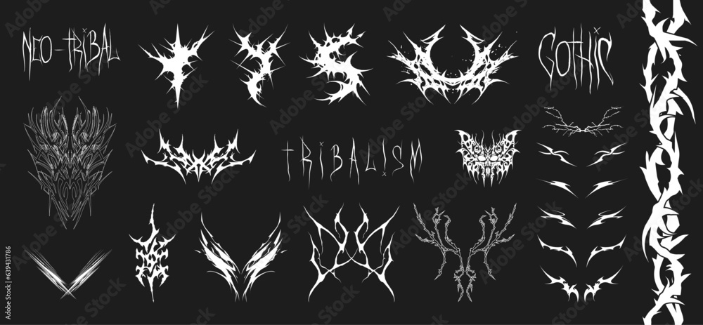 Cyber Sigilism Tattoo Shapes, abstract Neo-Tribal elements with sharp ...