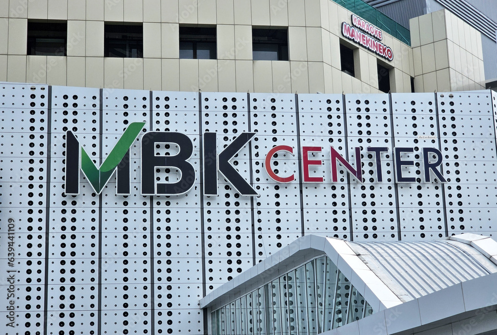 BANGKOK, THAILAND - AUGUST 23, 2023: MBK Center Sign. MBK Center is the largest shopping mall in ...