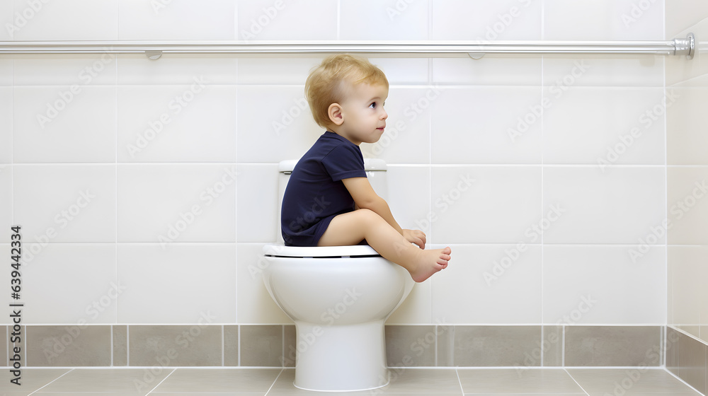 Kid sitting on toilet. Constipation or normal bowel habit concept ...