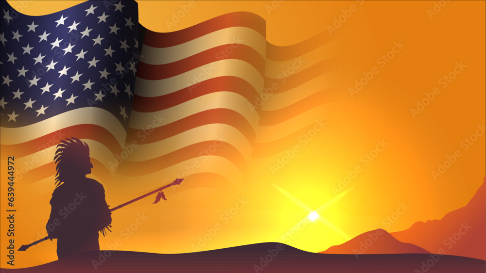 native american day background design with american flag and native ...