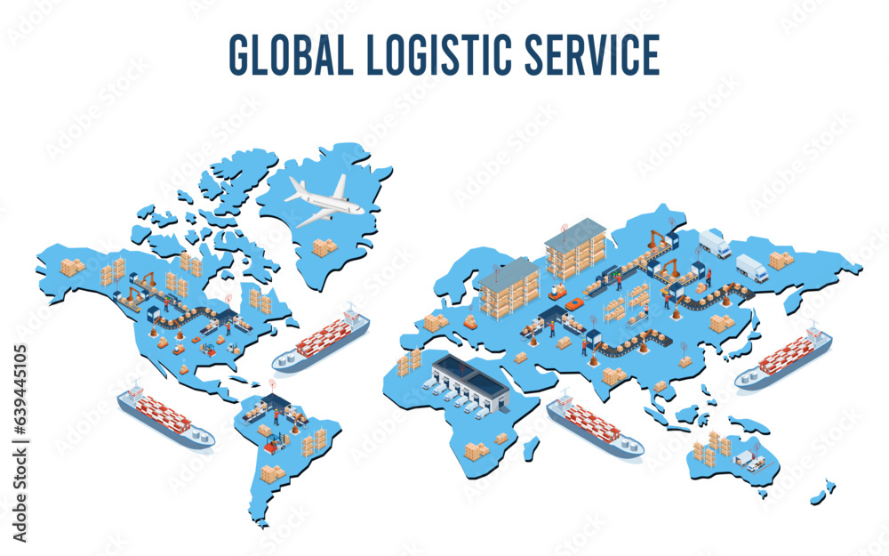 3D isometric Global logistics network concept with Transportation ...