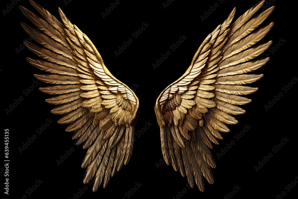 Wings of fantasy. Elegant angel and majestic bird design on black ...