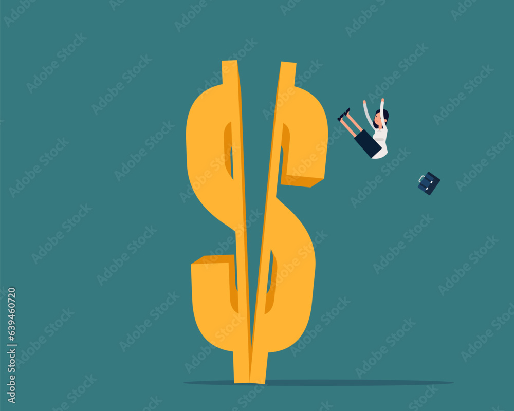 Cracked dollar sign. Business financial crisis. Vector illustration in ...
