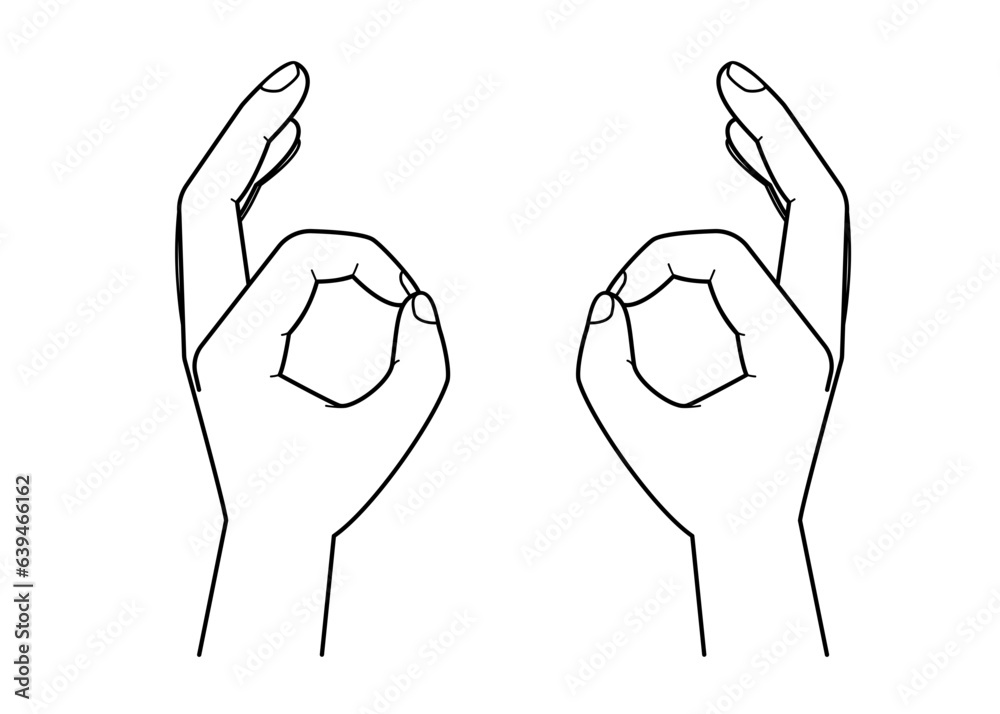 Vector line drawing illustration of two hands making the OK sign Stock ...