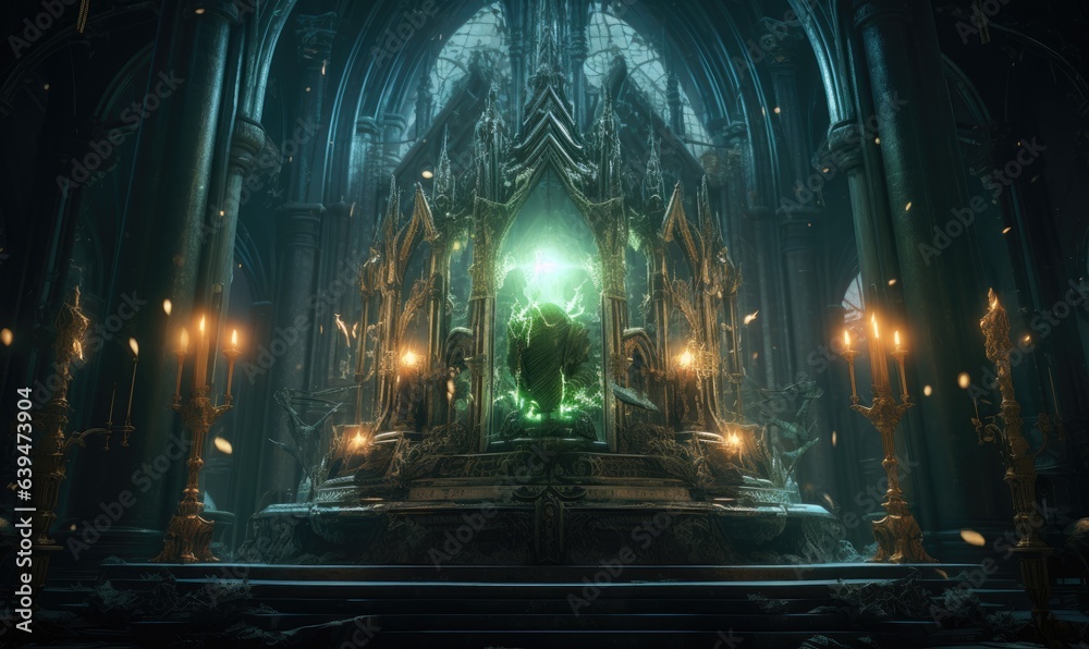 Explore the dark allure of a gothic cathedral's altar, where a skull ...