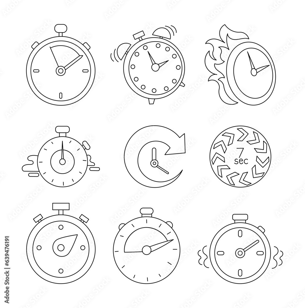 Timer time countdown. Coloring Page. Stopwatch watch device. Vector ...
