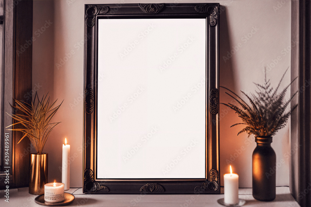 Gothic vertical dark frame with candles light Stock Photo | Adobe Stock