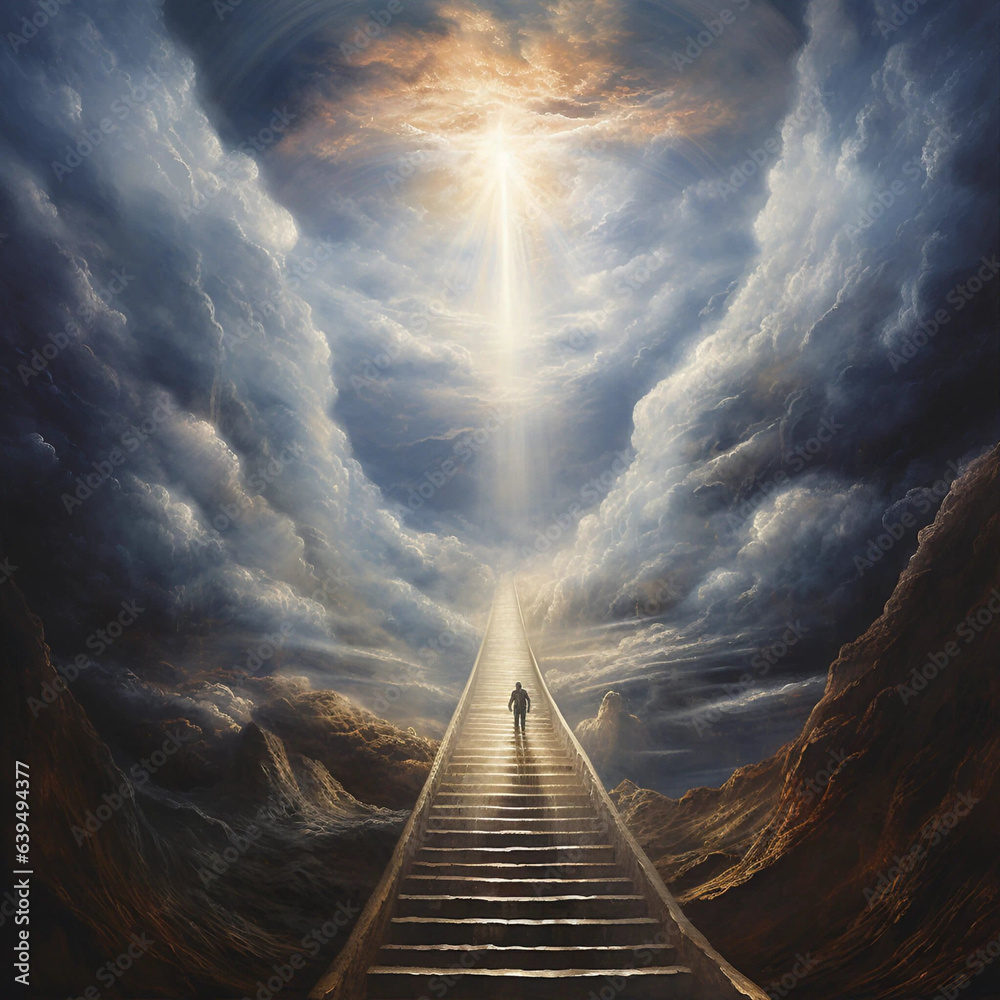 Artwork of a Person Ascending a Stairway to Heaven Stock Illustration ...