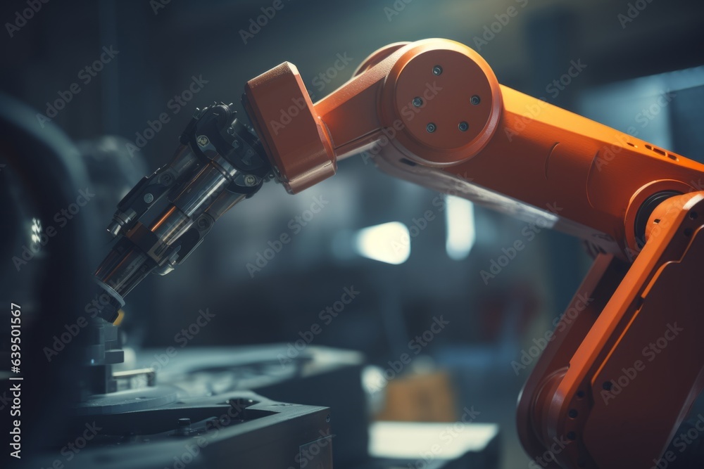 Precise robotic manipulator machine welding hand at factory's assembly ...