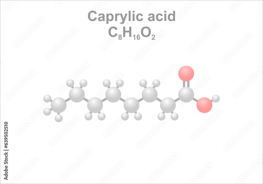Caprylic acid. Simplified scheme of the molecule. Use for the ...