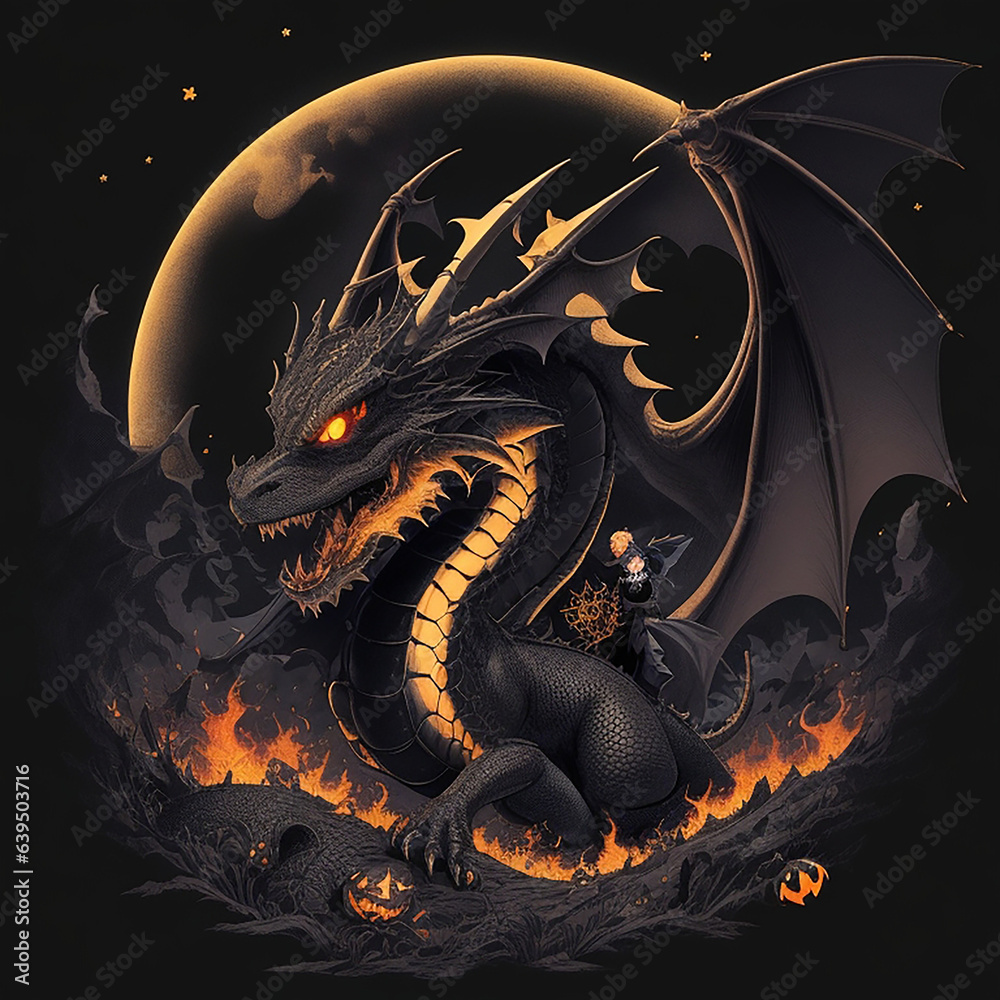 Black Dragron,stiker,2D,DreamShaper,full colour,black background,anime ...