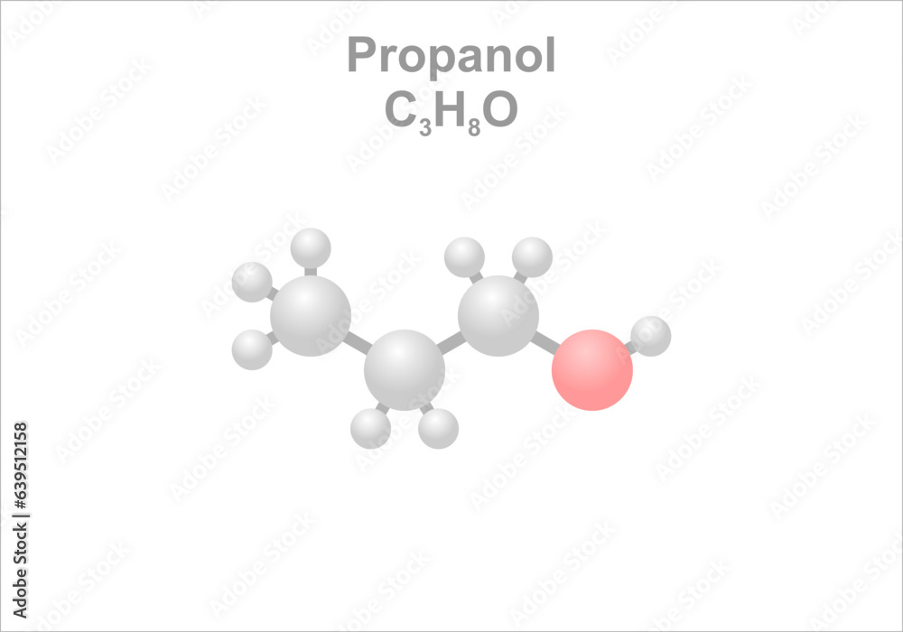 Propanol. Simplified scheme of the molecule. Use as solvent. Component ...