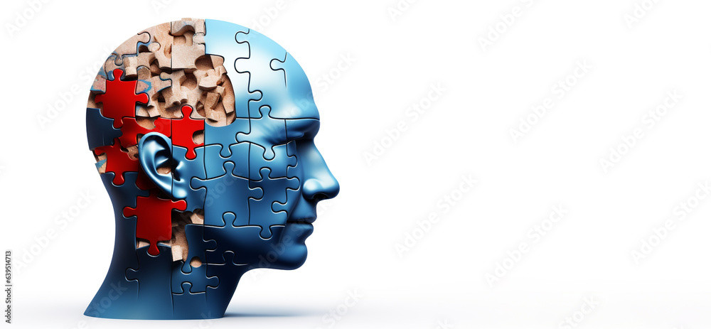 Human head profile and jigsaw puzzle, cognitive psychology or ...