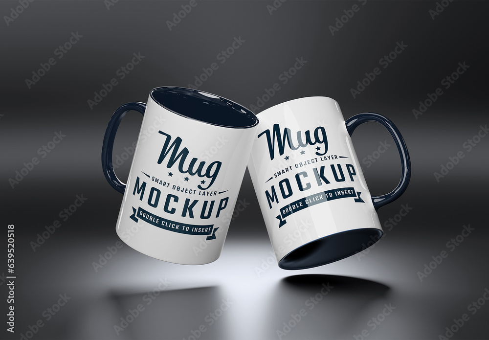 Two Mugs Mockup On Dark Background Stock Template | Adobe Stock
