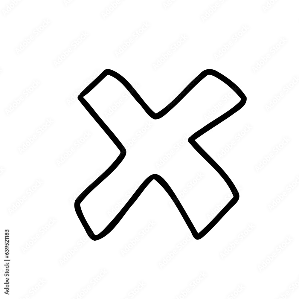 Cartoon x black letter of latin english outline in outline childlike ...