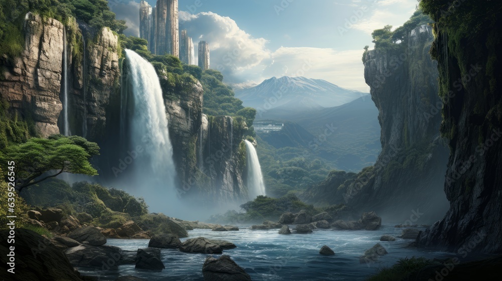 Witness a surreal waterfall cascading from a peak that marries the ...