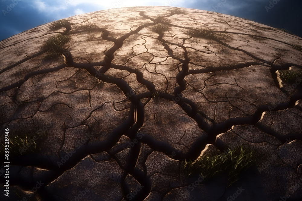 The top surface of the dried up earth with wavy cracks in it. Global ...