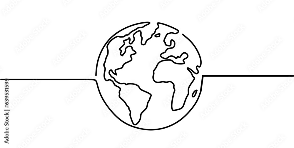 Earth globe one line drawing of world map vector illustration ...