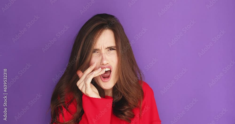 Worried brunette woman watching scary horror movie shock surprise ...