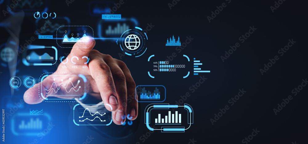 Businessman finger touch graph chart with big data analysis and ...