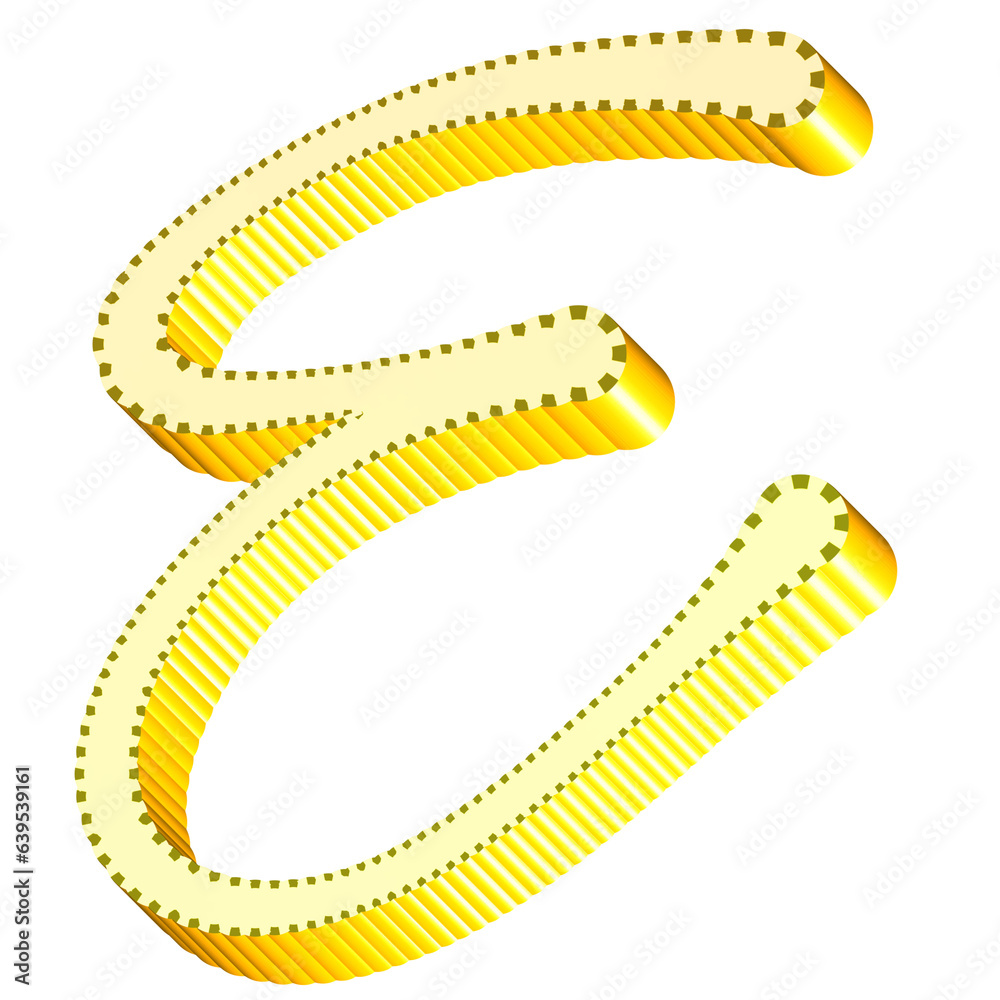 Alphabet letter E yellow color 3D shape handwriting font style graphic ...