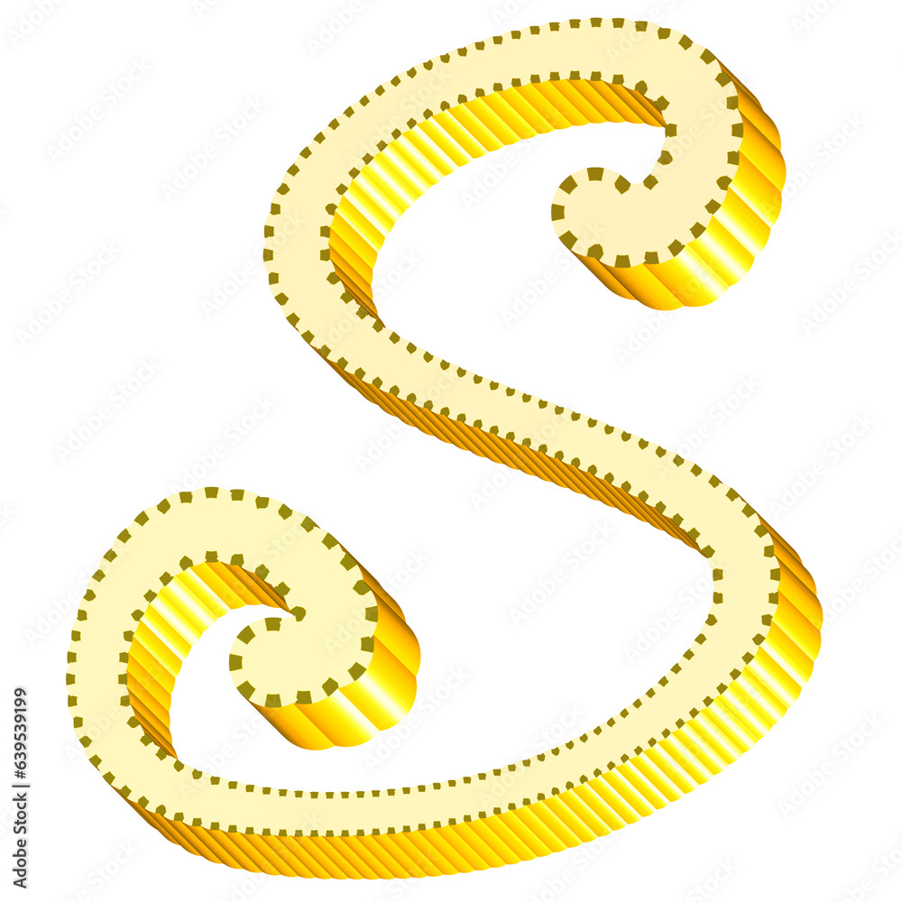 Alphabet letter S yellow color 3D shape handwriting font style graphic ...
