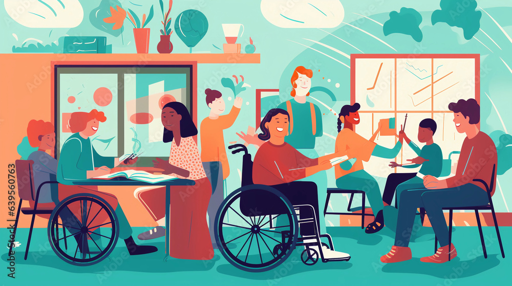 Graphic illustration of a special needs student in a wheelchair ...