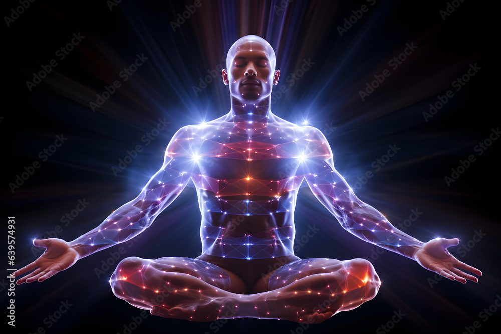 Illustration of a man in a meditative state with arms outstretched ...