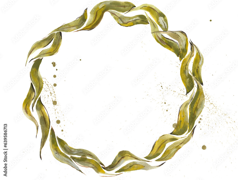 Corona floral de acuarela. Guirnalda, ramitas verdes. Ilustración en ... Corona floral de acuarela. Guirnalda, ramitas verdes. Ilustración en ...