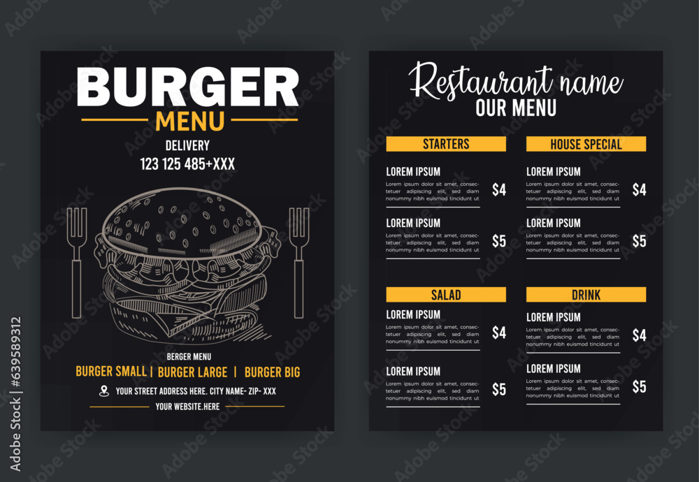 Burger Restaurant Menu Layout With Restaurant cafe menu template design ...